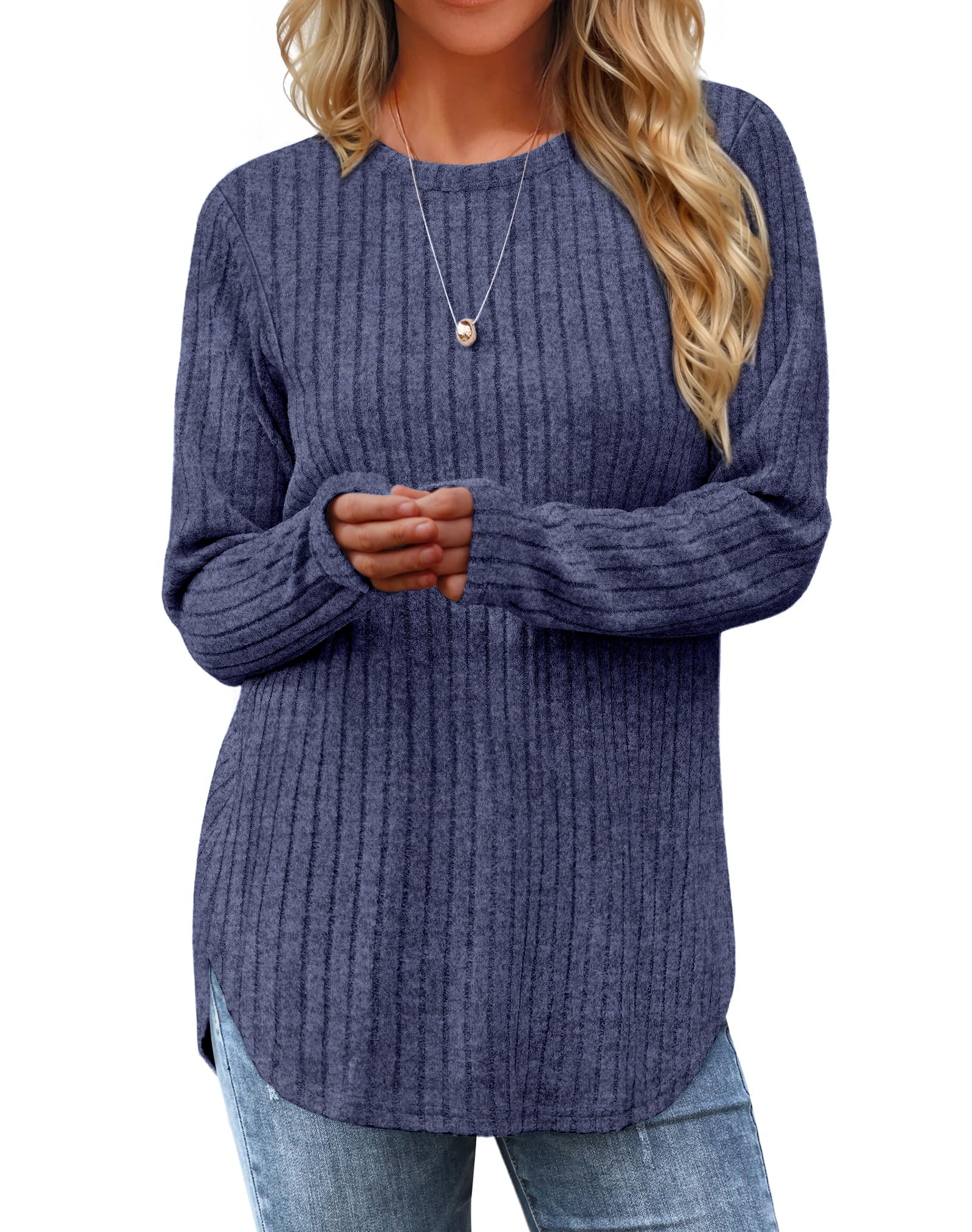 Fantaslook Long Sleeve Shirts for Women Casual Tunic Tops Dressy Crew ...