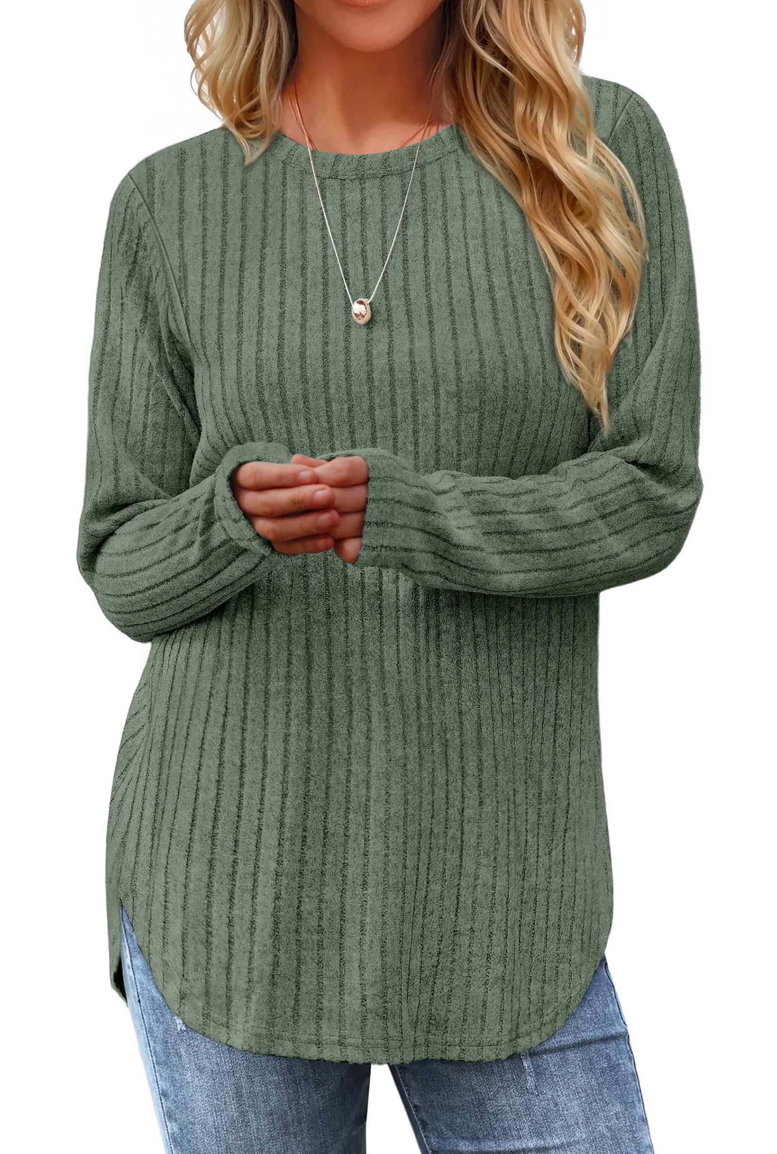 Fantaslook Long Sleeve Shirts for Women Casual Tunic Tops Dressy Crew ...