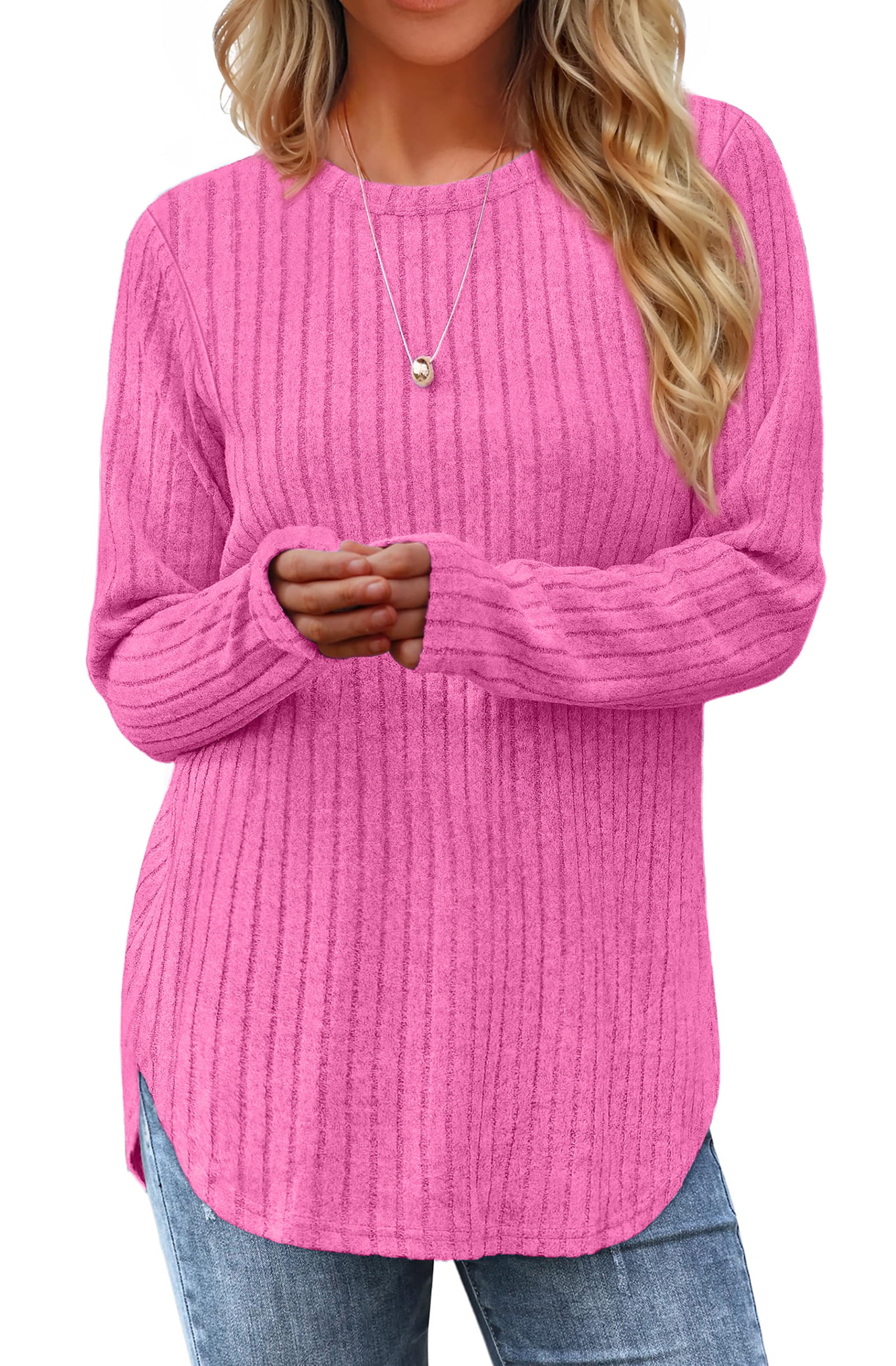 Fantaslook Long Sleeve Shirts for Women Casual Tunic Tops Dressy Crew ...