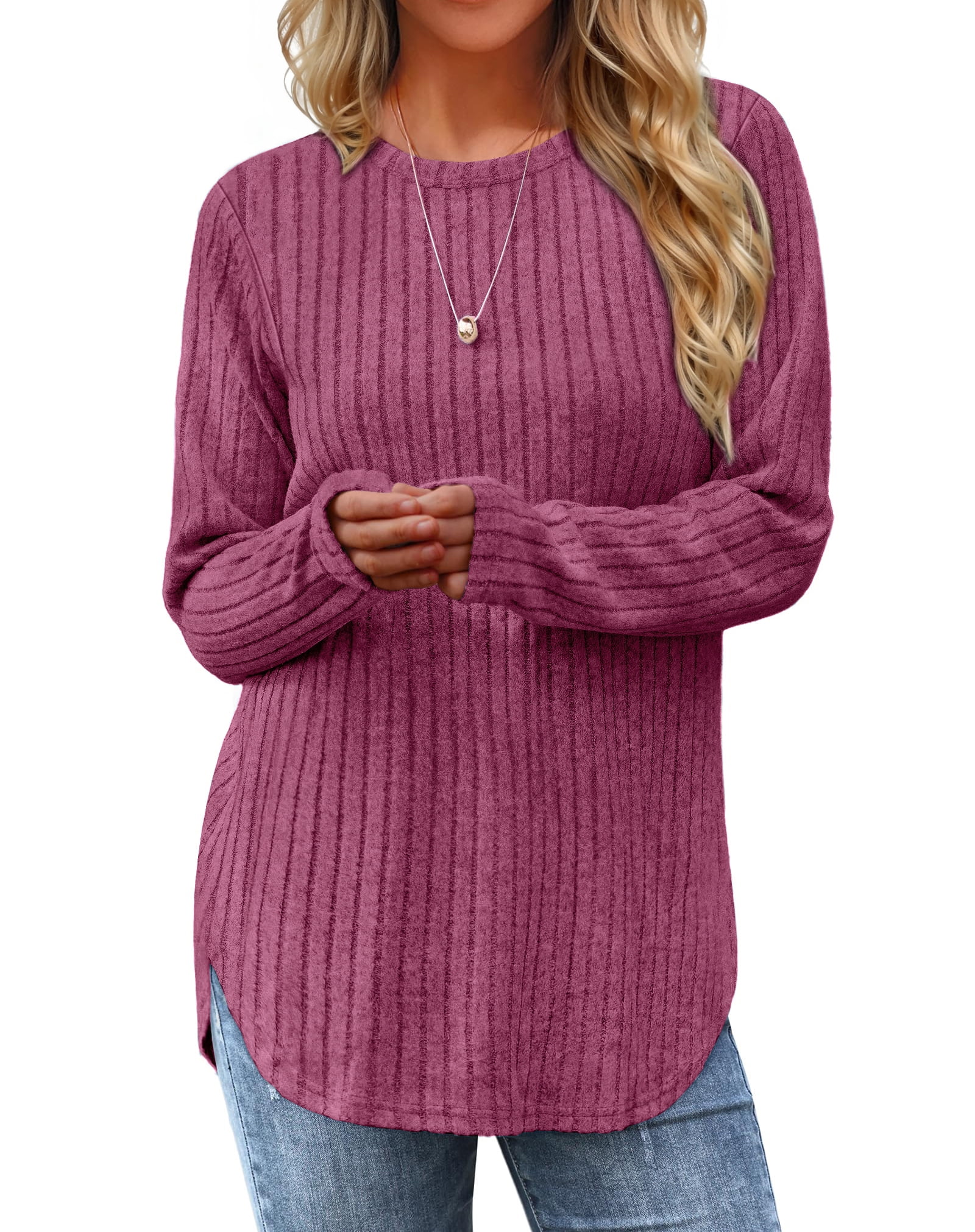 Fantaslook Long Sleeve Shirts for Women Casual Tunic Tops Dressy Crew ...