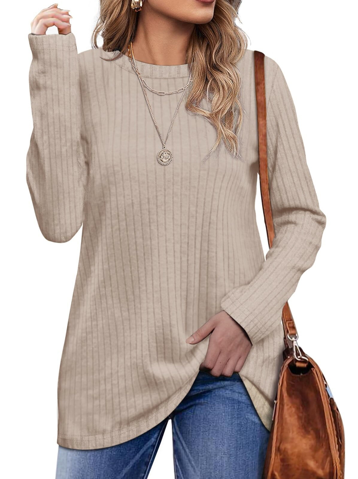 Fantaslook Women's Long Sleeve Shirts Crew Neck Casual Tunic Tops ...