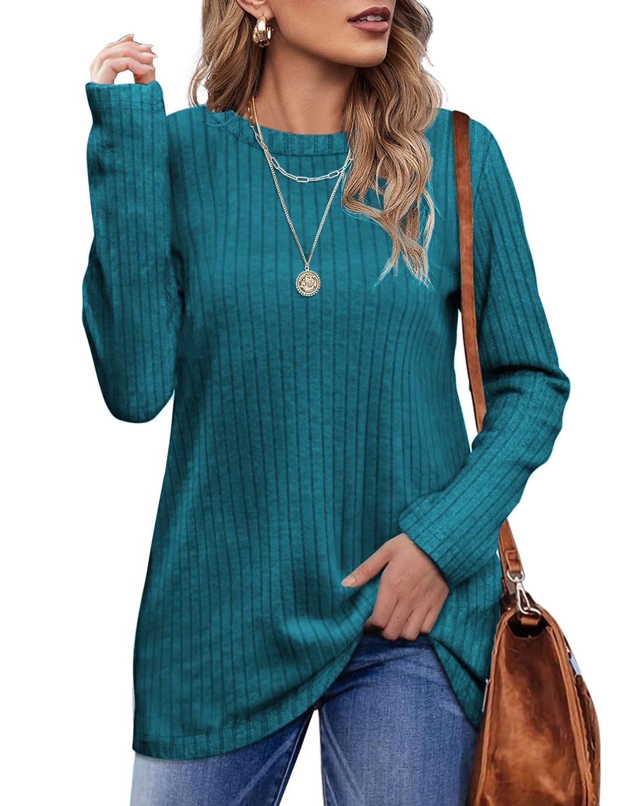 Fantaslook Long Sleeve Shirts for Women Crew Neck Casual Tunic Tops ...