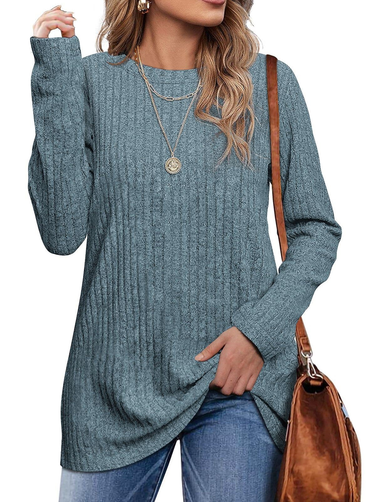 Fantaslook Long Sleeve Crew Neck Tunic Tops for Women, Lightweight Knit ...
