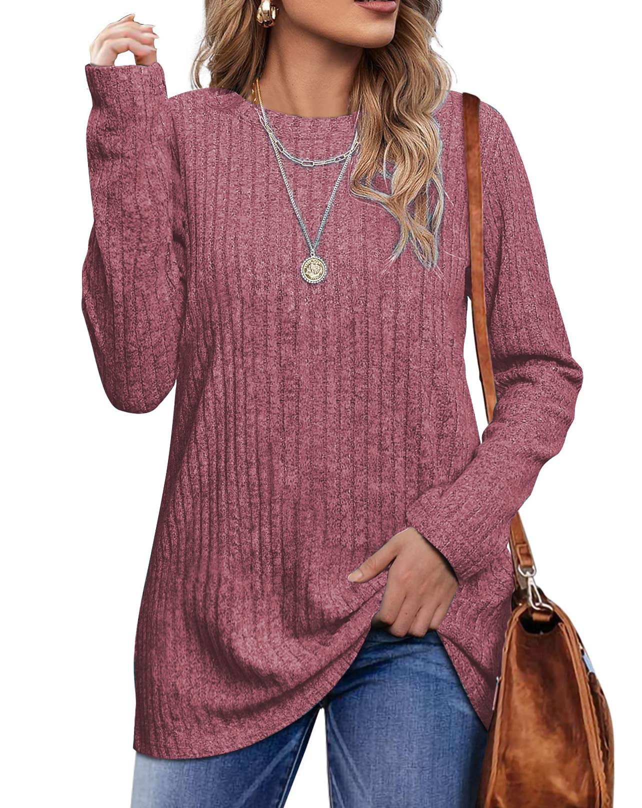 Fantaslook Long Sleeve Shirts for Women Crew Neck Casual Tunic Tops ...