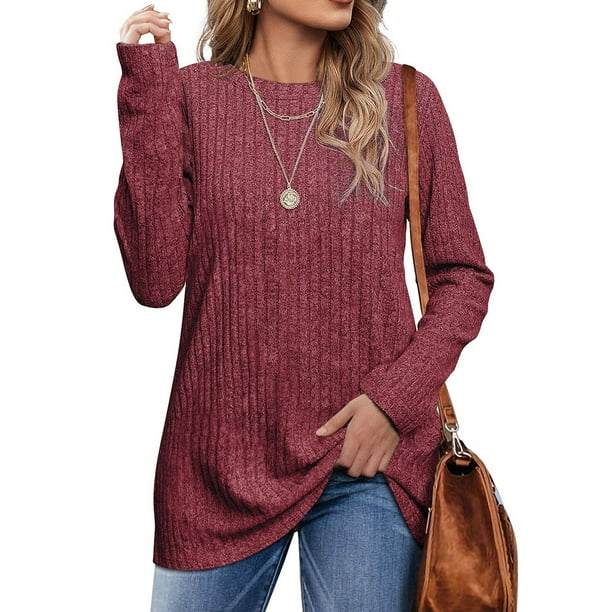 Fantaslook Long Sleeve Shirts for Women Crew Neck Casual Tunic Tops ...