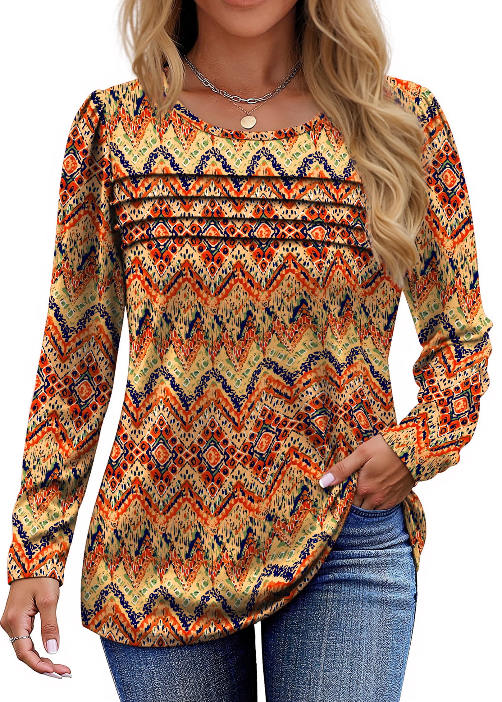 Fantaslook Long Sleeve Shirts for Women Fall Dressy Casual Blouses Fashion Pleated Tunic Tops ...