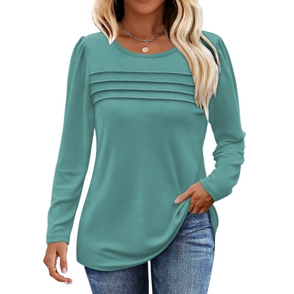 Fantaslook Long Sleeve Shirts for Women Fall Dressy Casual Blouses Fashion Pleated Tunic Tops ...