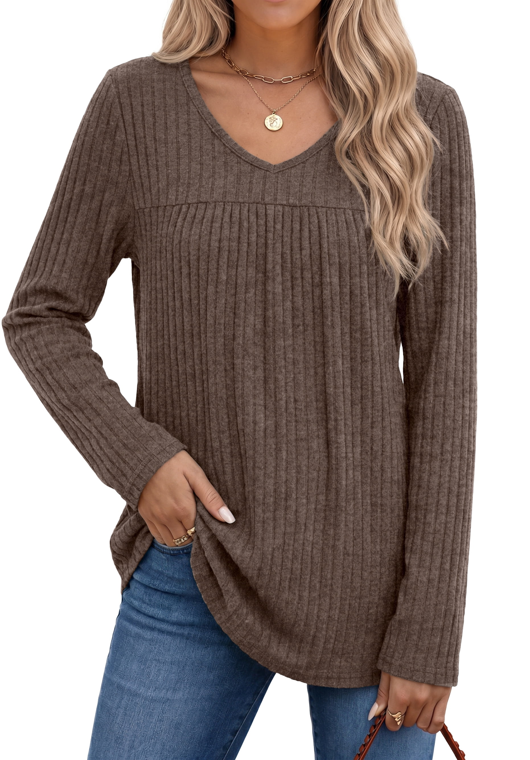 Fantaslook Long Sleeve Shirts for Women V Neck Lightweight Sweaters ...