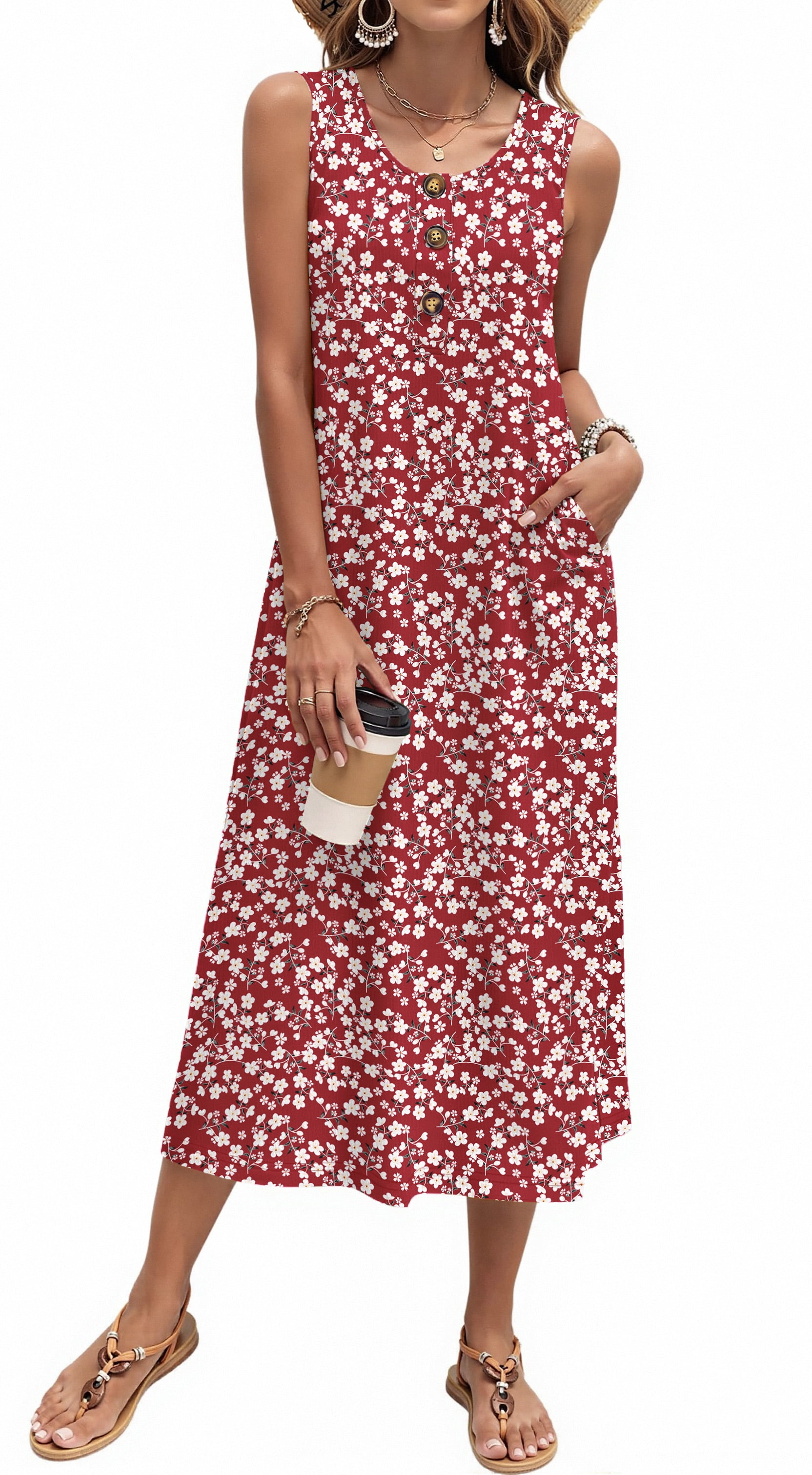 Fantaslook Long Tank Dresses for Women Summer Sleeveless Button Down ...