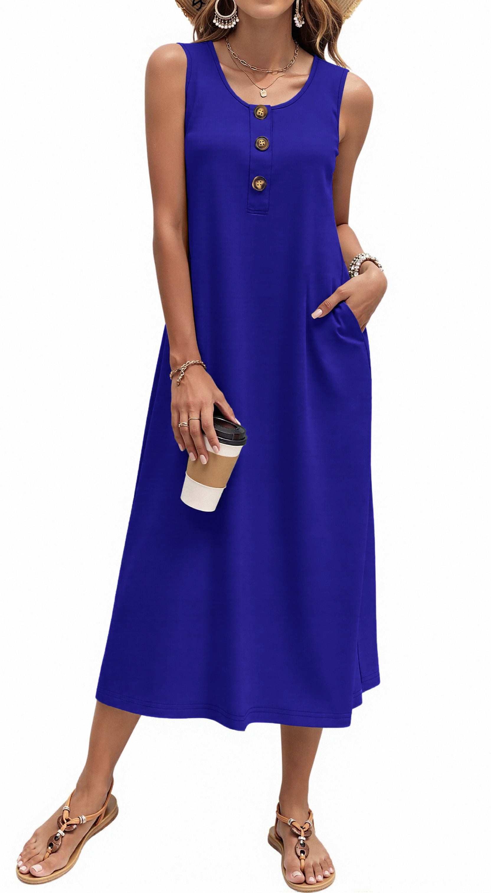 Fantaslook Long Tank Dresses for Women Summer Sleeveless Button Down ...