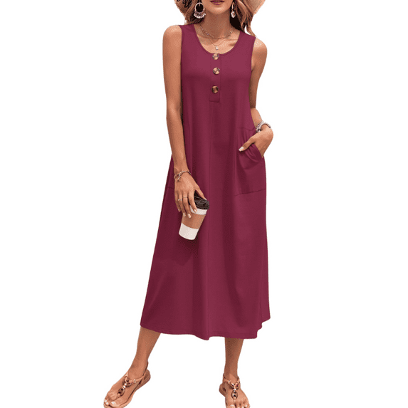 Fantaslook Long Tank Dresses for Women Summer Sleeveless Button Down ...