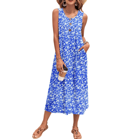 Fantaslook Long Tank Dresses for Women Summer Sleeveless Button Down ...