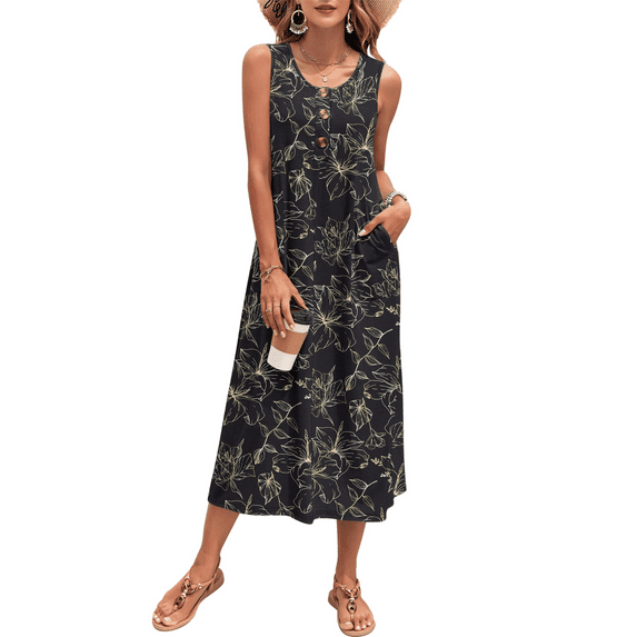 Fantaslook Long Tank Dresses for Women Summer Sleeveless Button Down ...