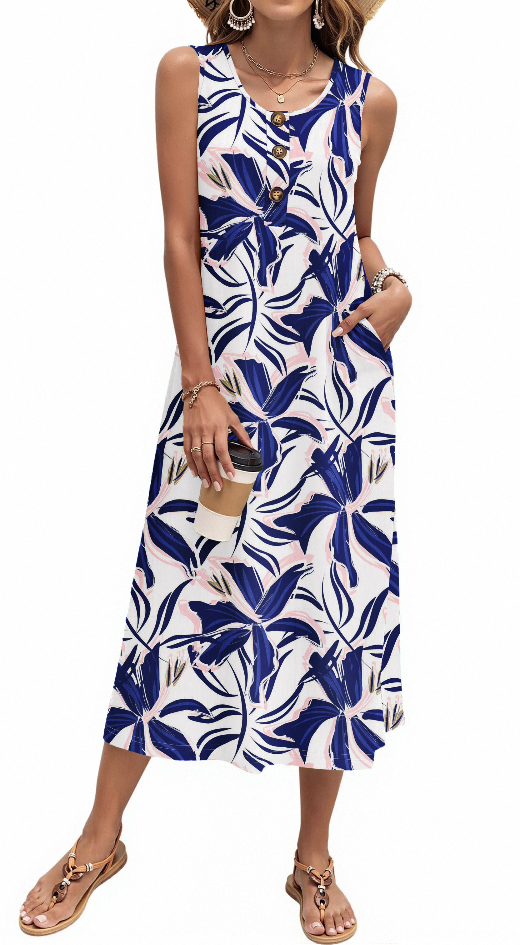 Fantaslook Long Tank Dresses for Women Summer Sleeveless Button Down ...