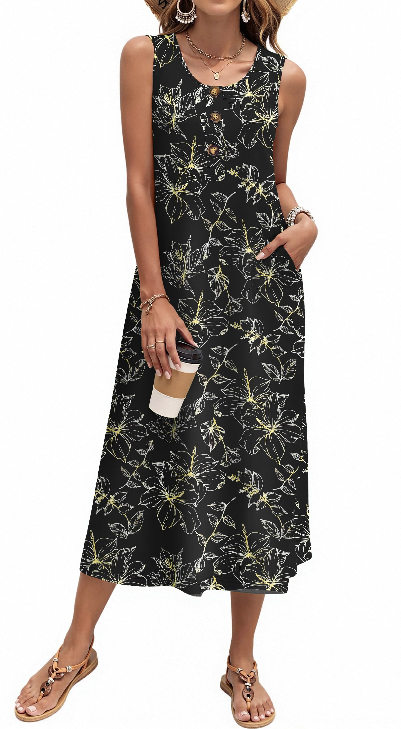 Fantaslook Long Tank Dresses for Women Summer Sleeveless Button Down ...