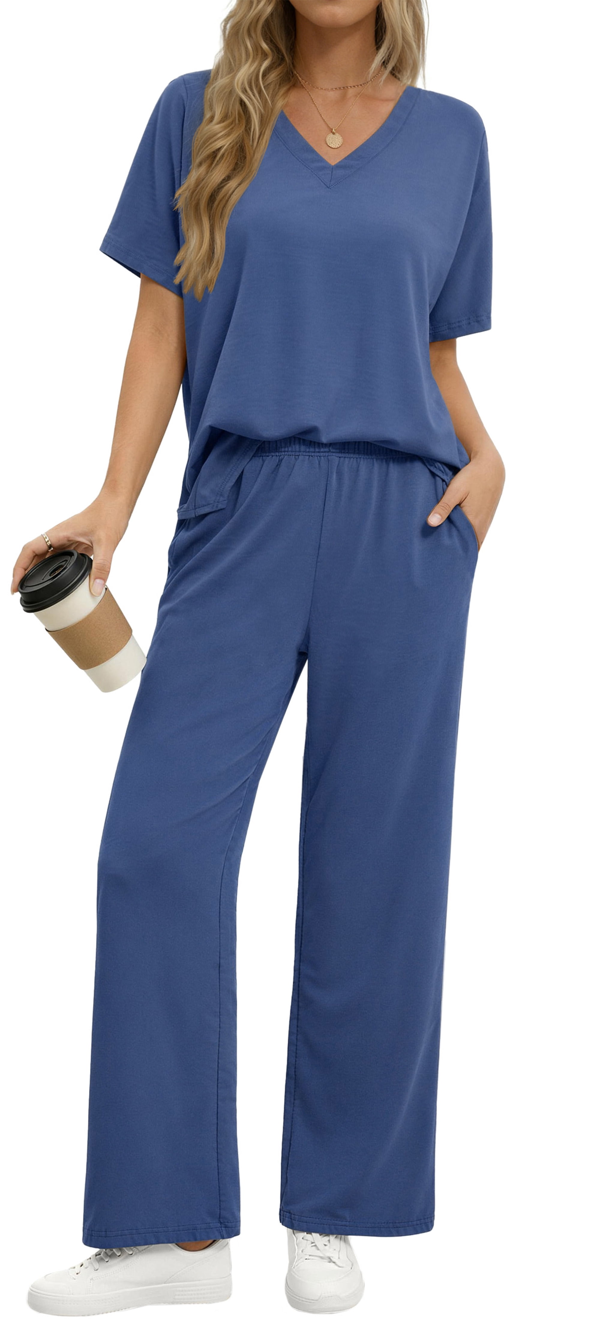 Fantaslook Lounge Sets for Women Casual 2 Piece Outfits Summer V Neck ...