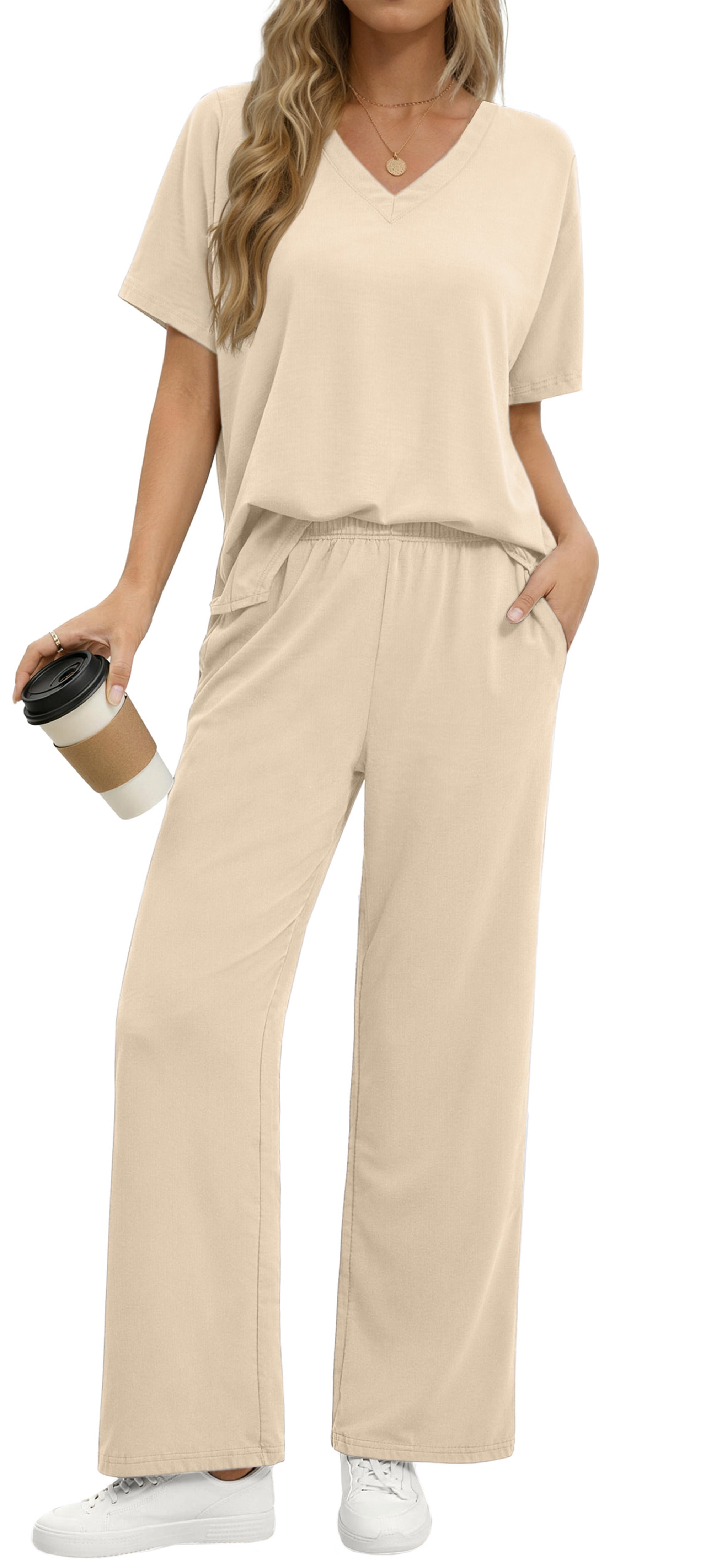 Fantaslook Lounge Sets for Women Casual 2 Piece Outfits Summer V Neck ...