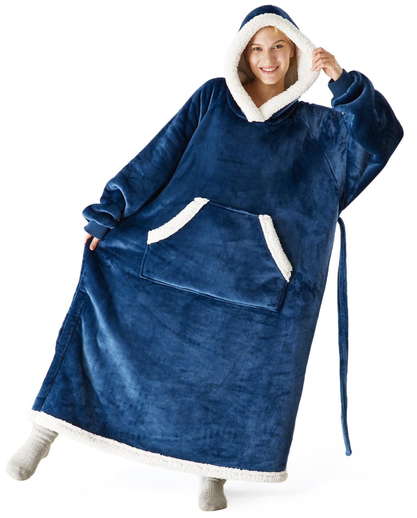 Fantaslook Oversized Wearable Blanket Hoodie, Long Flannel Sherpa ...