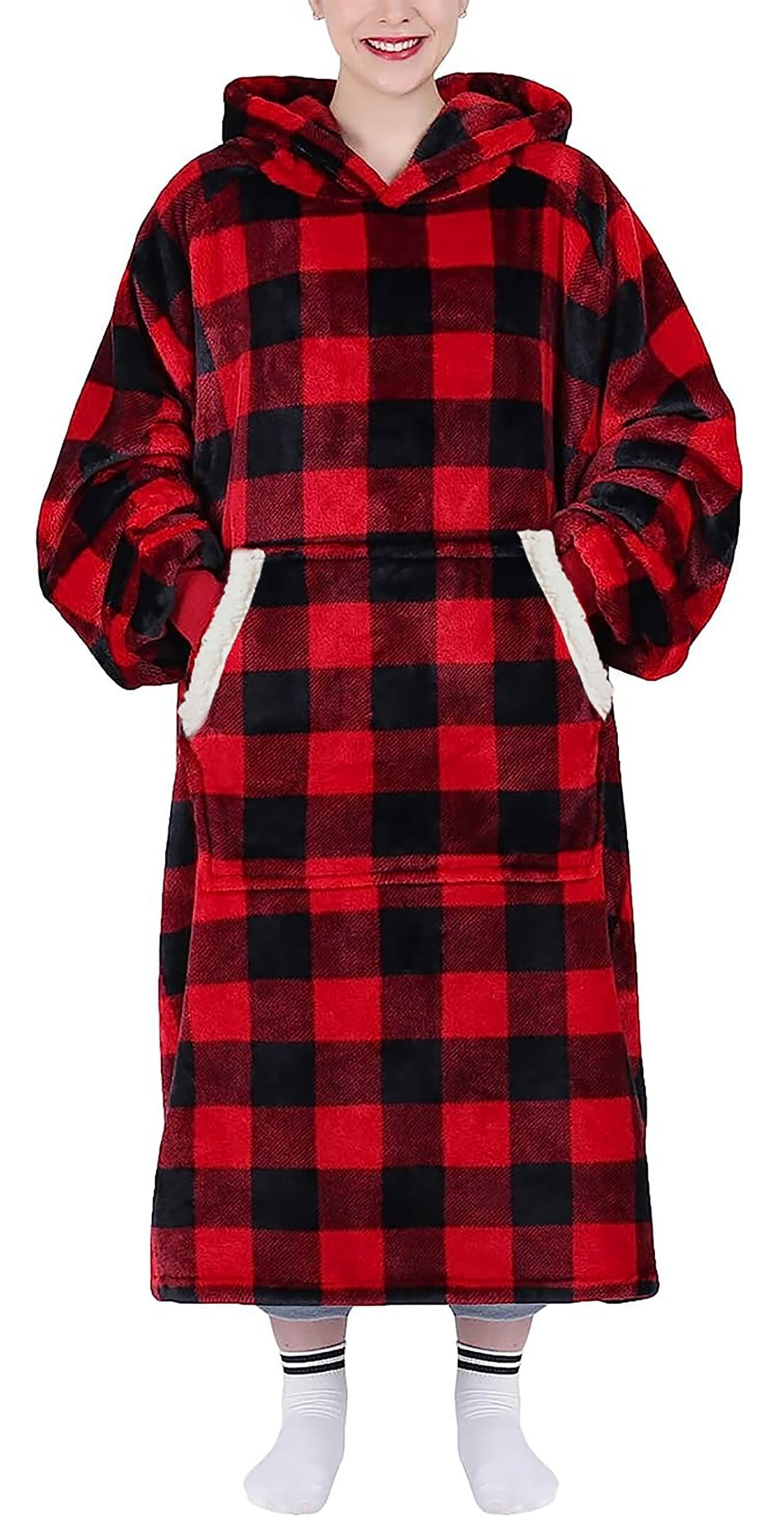 Fantaslook Oversized Sherpa Fleece Hoodie Blanket, Plush Wearable with ...