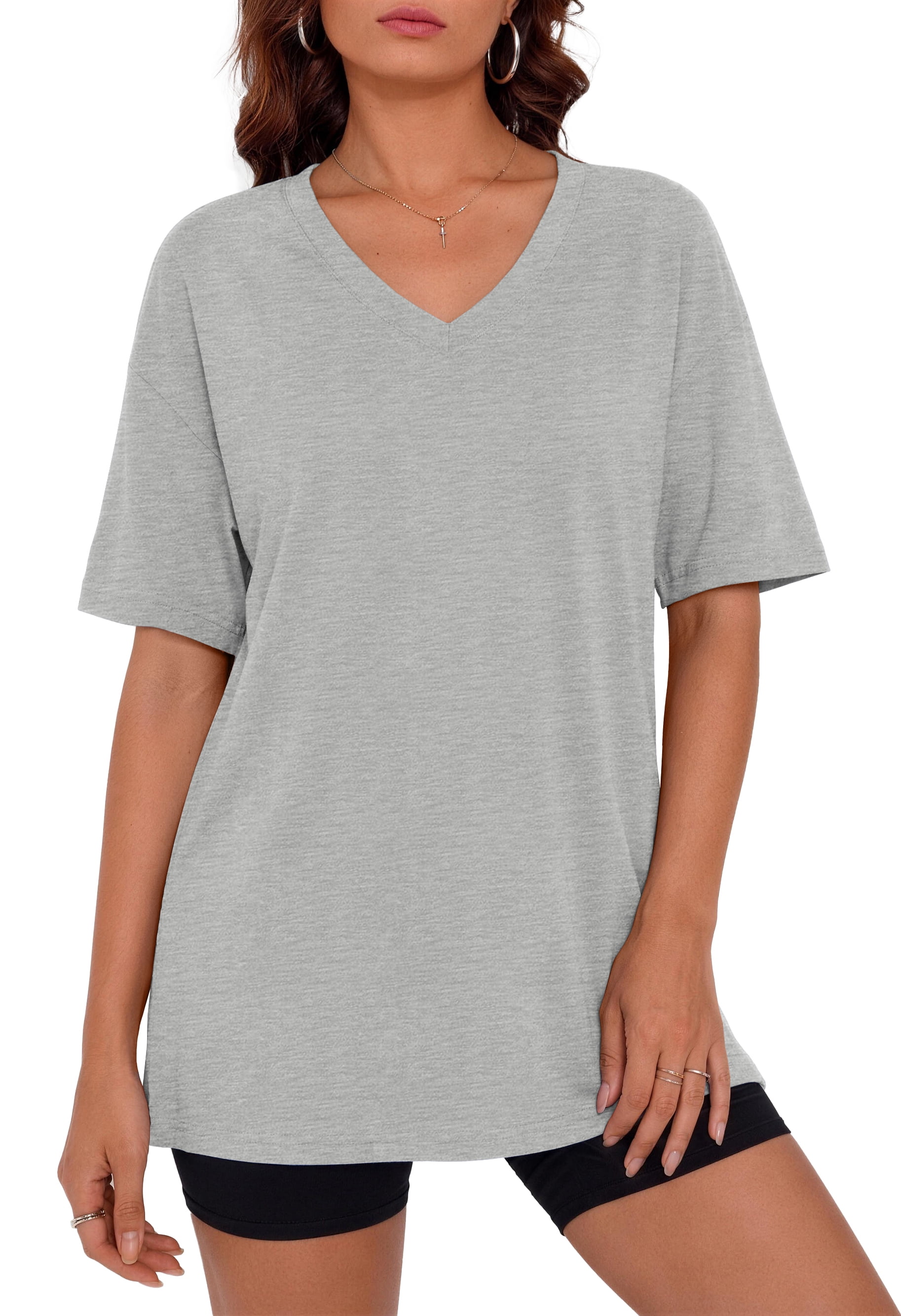 Fantaslook Casual Women T Shirts Short Sleeve Summer Tops Loose Fit V ...