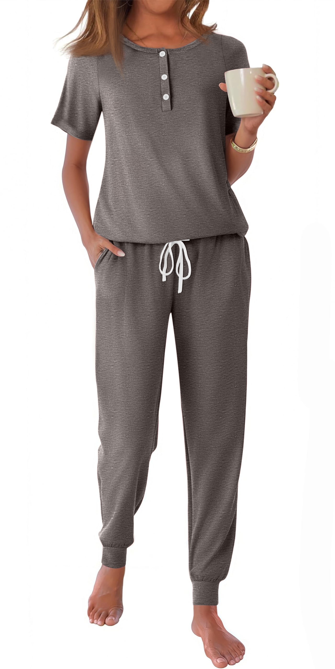 Fantaslook Women's Pajama Sets, Short Sleeve Henley Shirt and ...