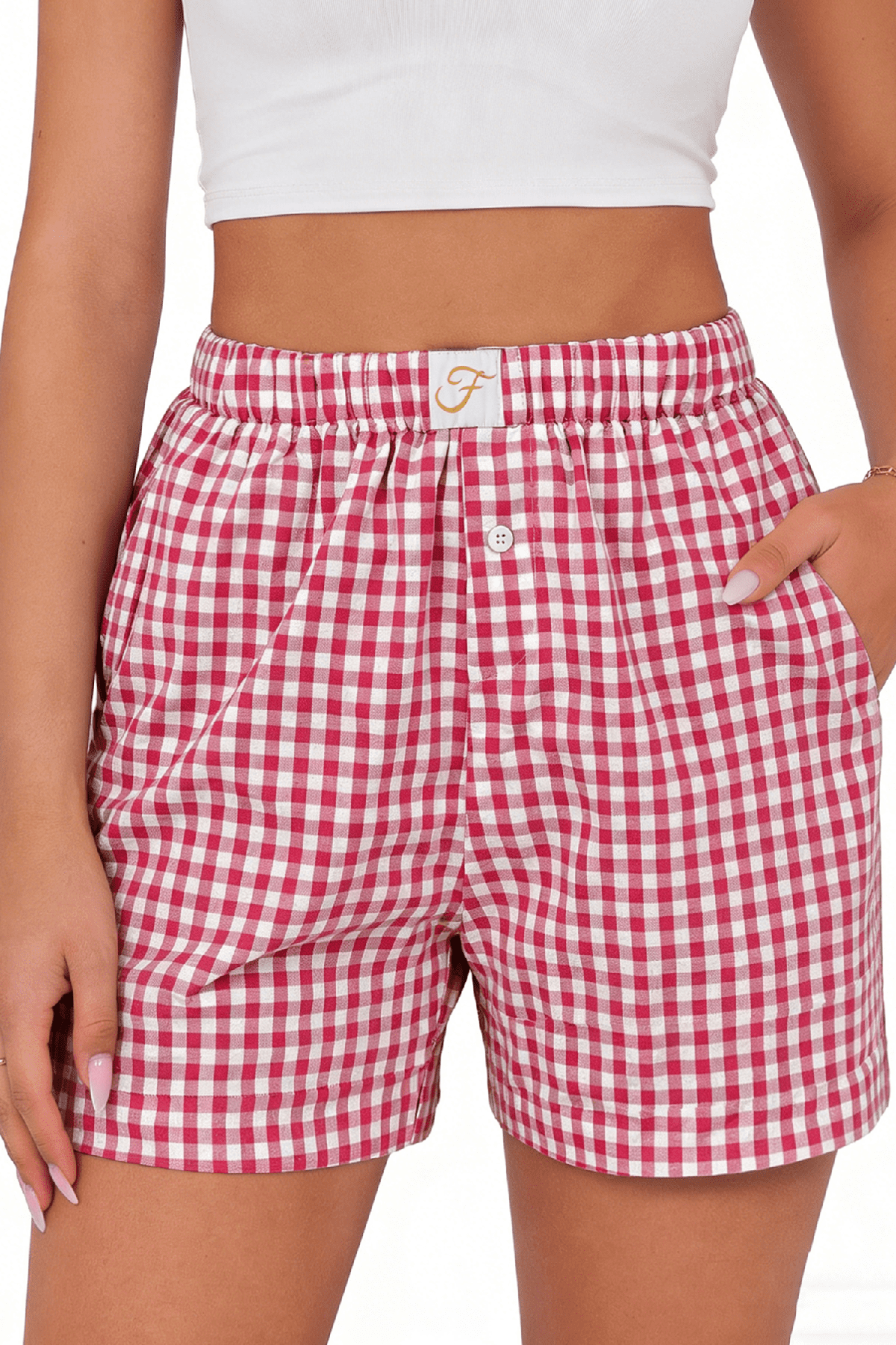 Fantaslook Plaid Shorts for Women Button Gingham Cotton Shorts Summer ...