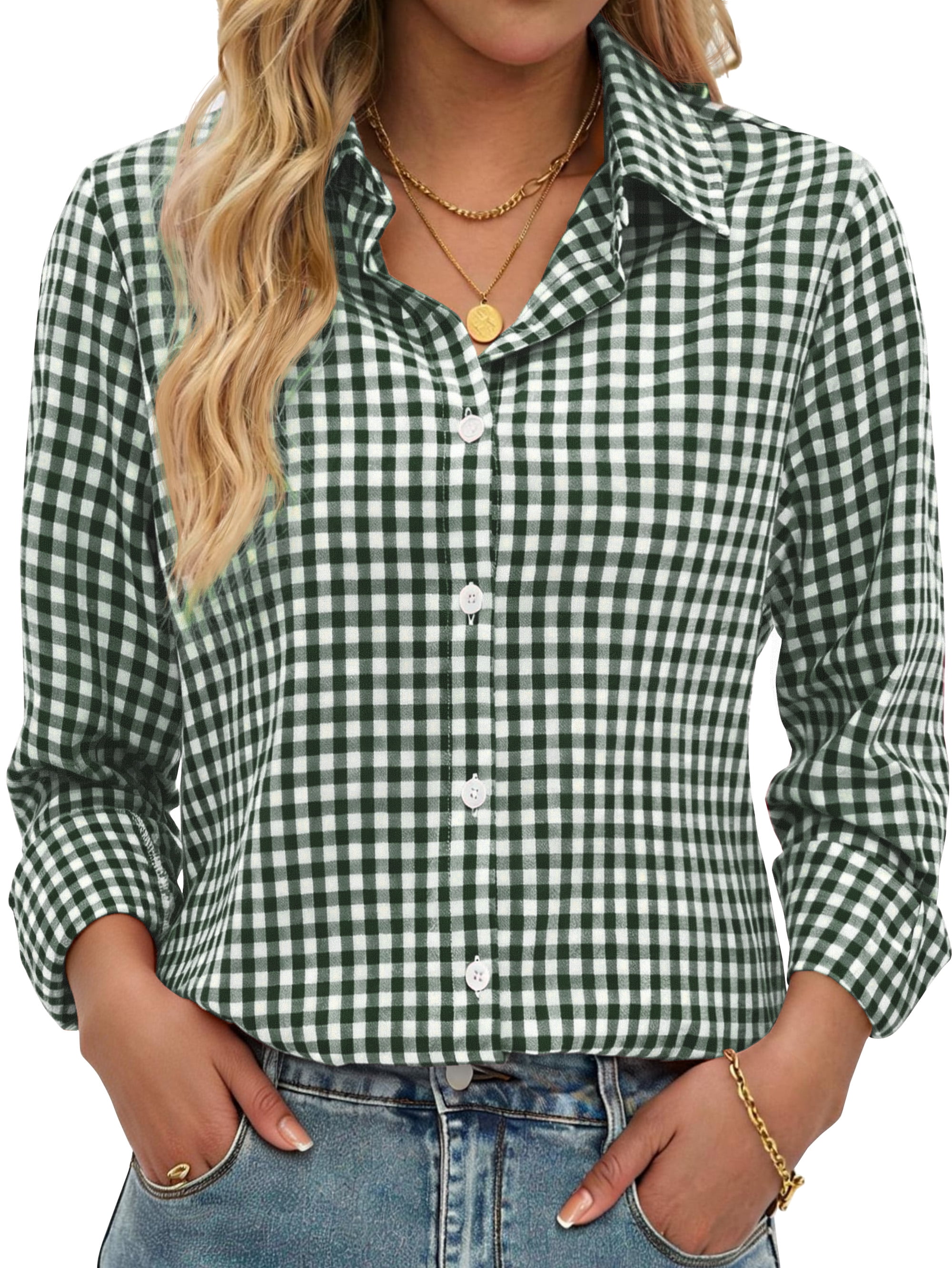 Fantaslook Plaid Button Down Shirt, XL, Long Sleeve Dressy Casual Top ...