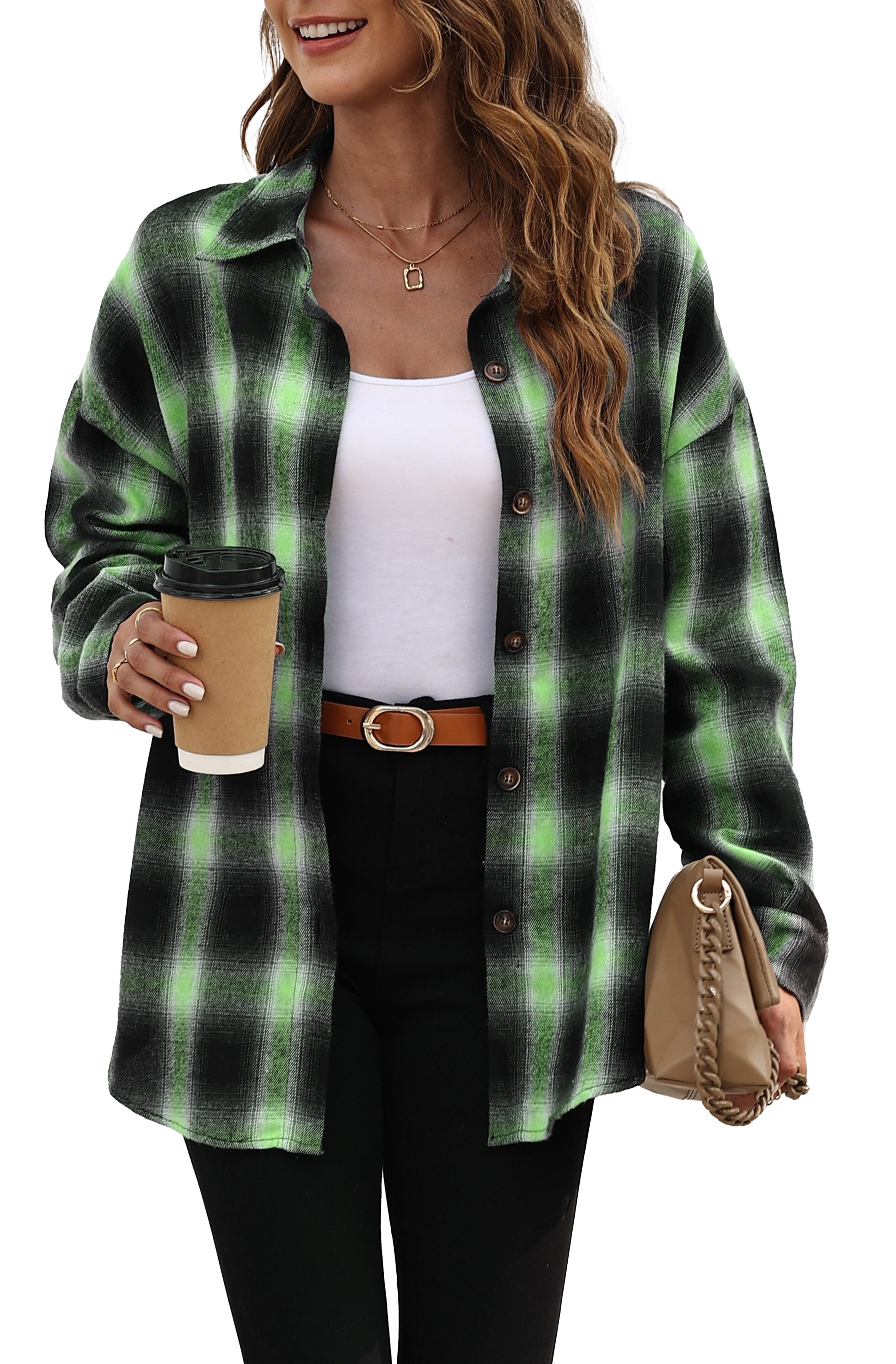 Fantaslook Plaid Flannel Shirts for Women Oversized Long Sleeve Button ...