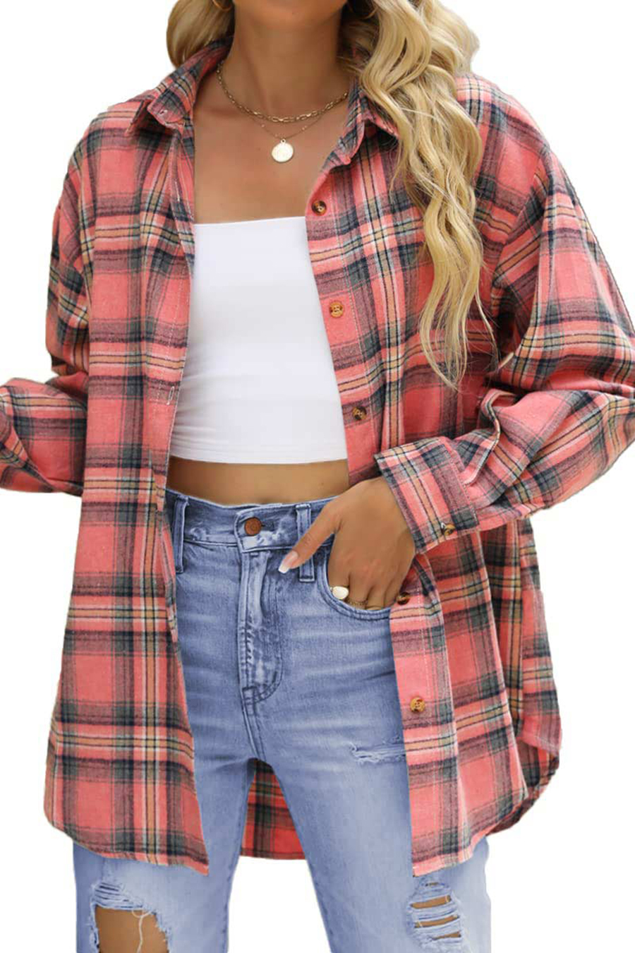 REDARER Oversized Shirts for Women Plaid Flannel Shirts for Women ...