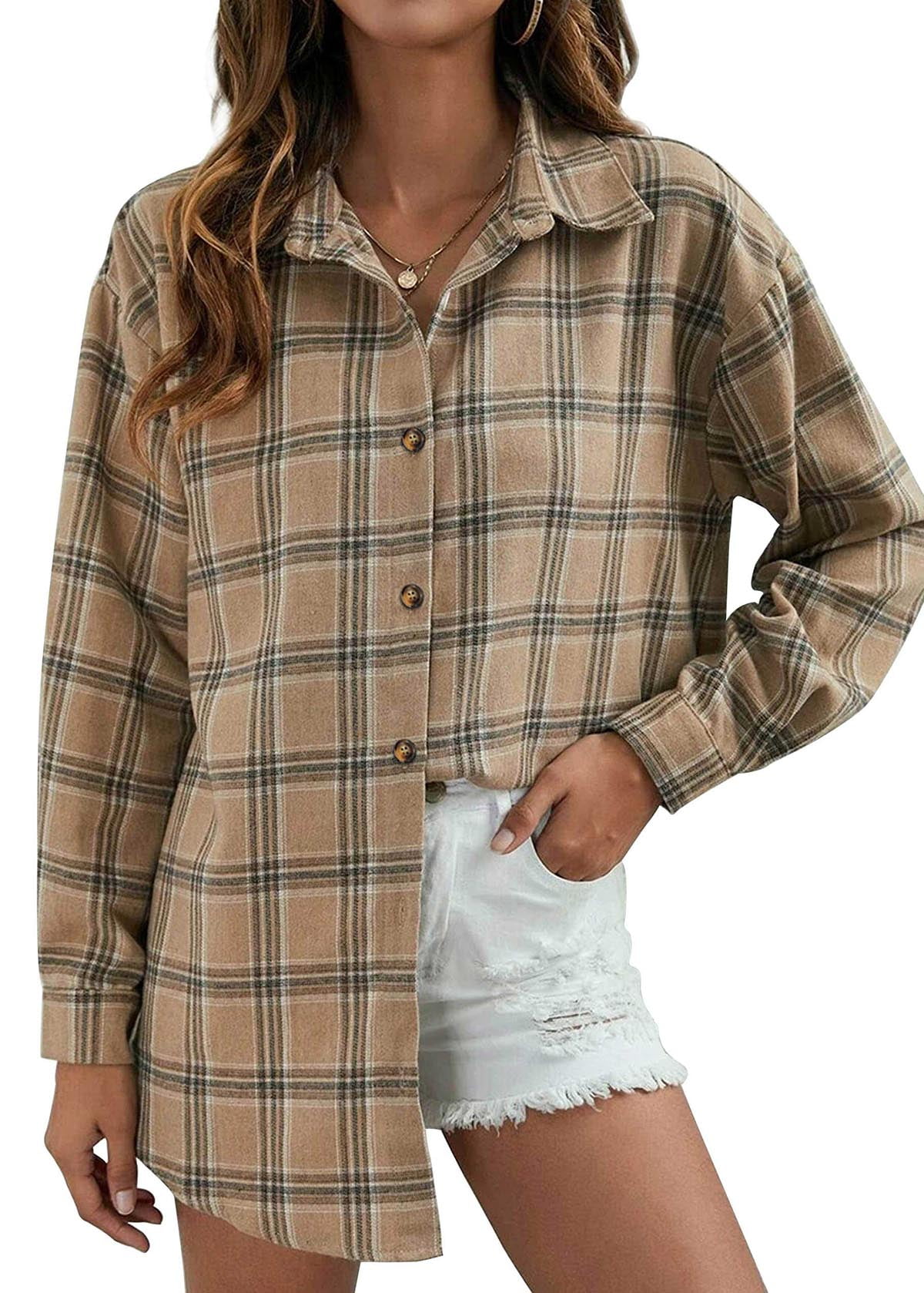 Fantaslook Plaid Oversized Flannel Shirts for Women, Long Sleeve Button ...