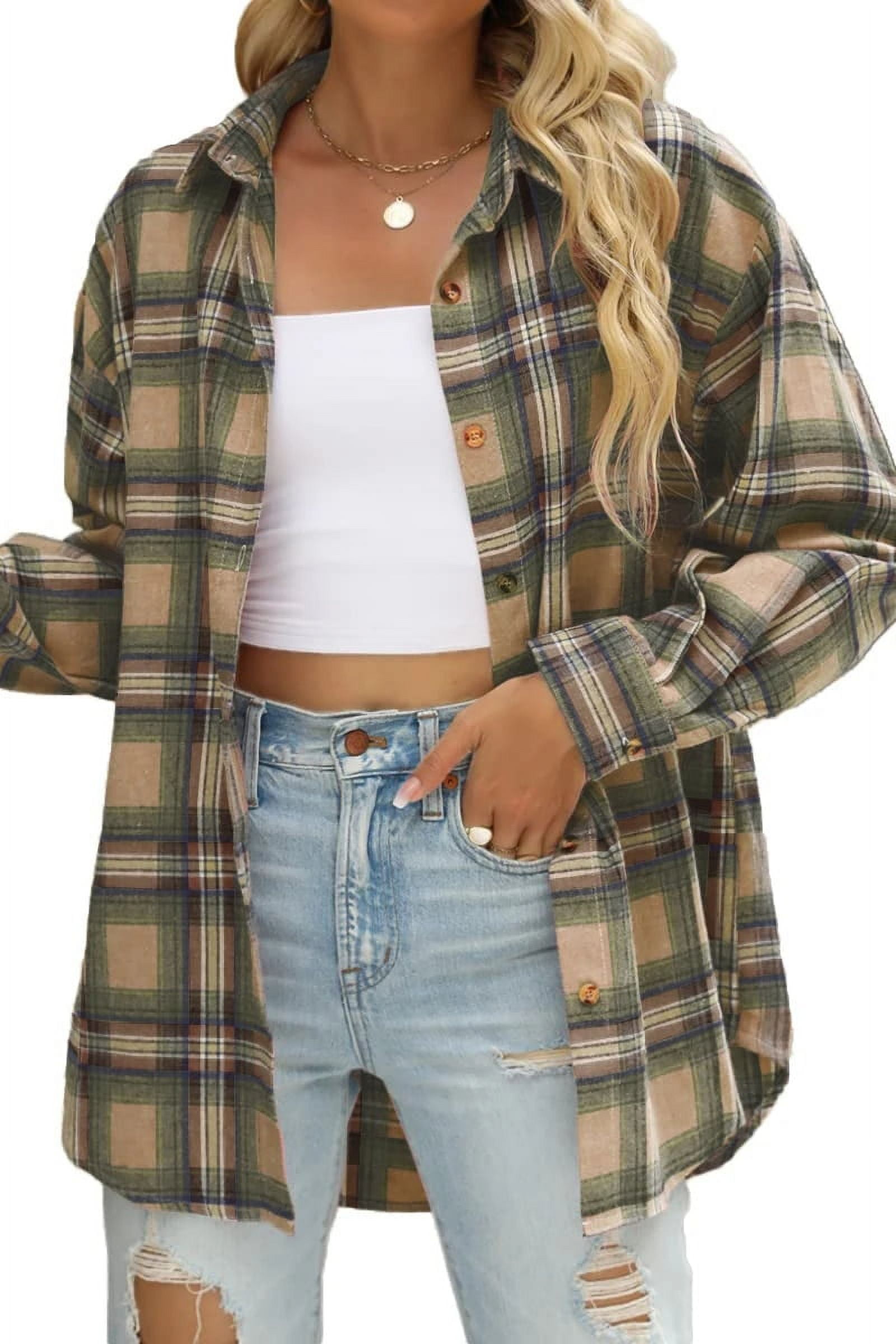 Fantaslook Plaid Flannel Shirts for Women Oversized Long Sleeve Button ...