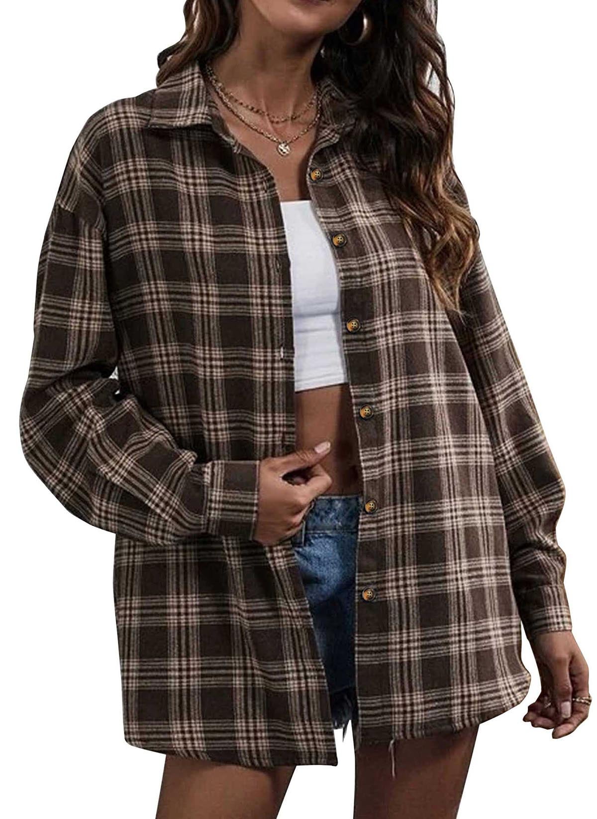 Fantaslook Plaid Flannel Shirts for Women Oversized Long Sleeve Button ...