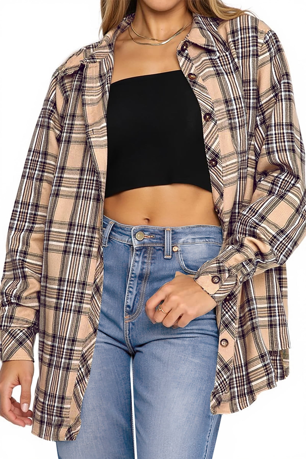 Fantaslook Plaid Flannel Shirts for Women Oversized Long Sleeve Button ...