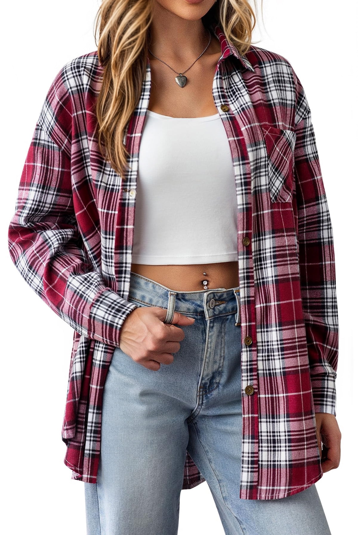 Fantaslook Plaid Shirts for Women Button Down Flannel Shirts Casual ...