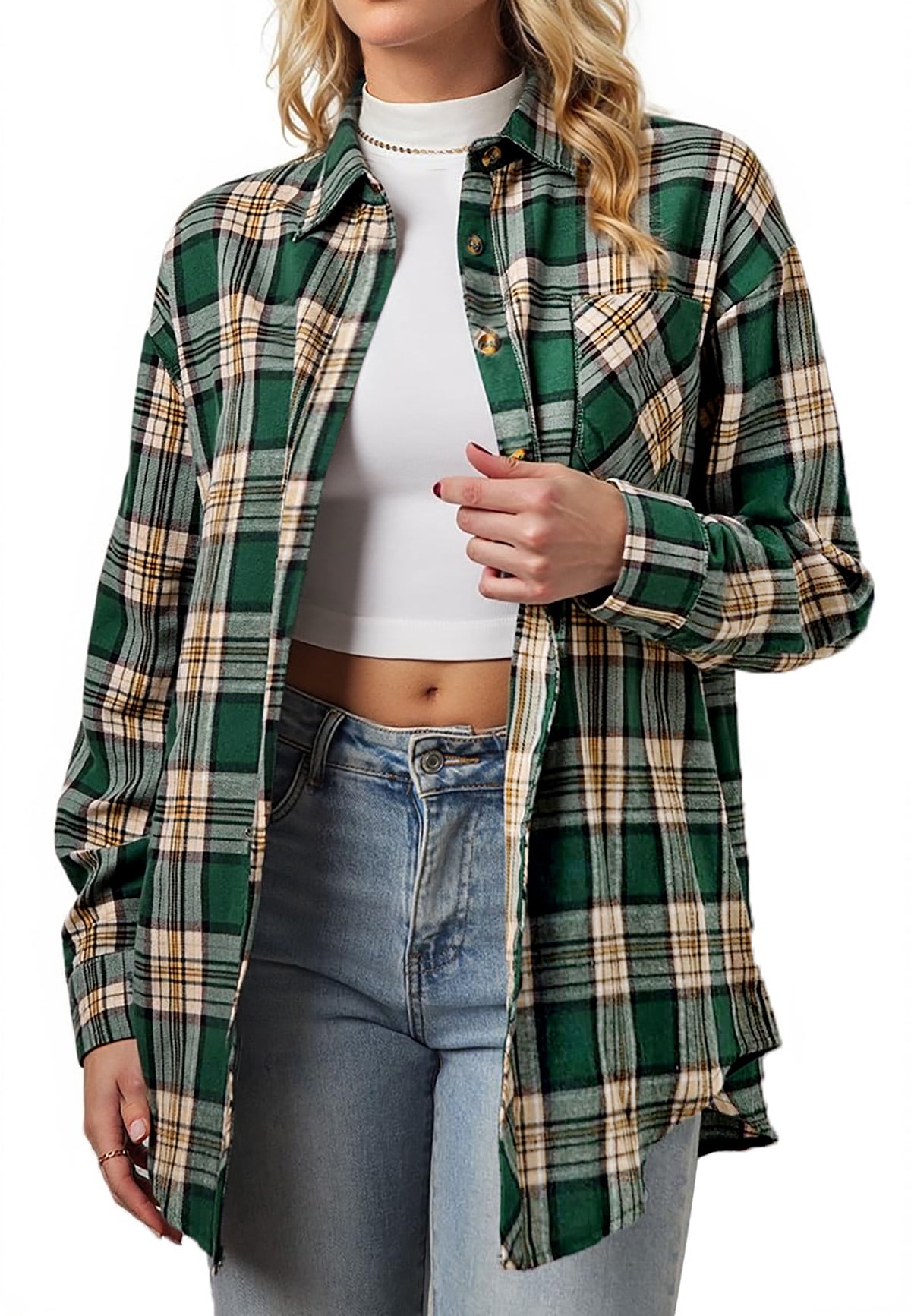 Fantaslook Plaid Shirts for Women Button Down Flannel Shirts Casual ...