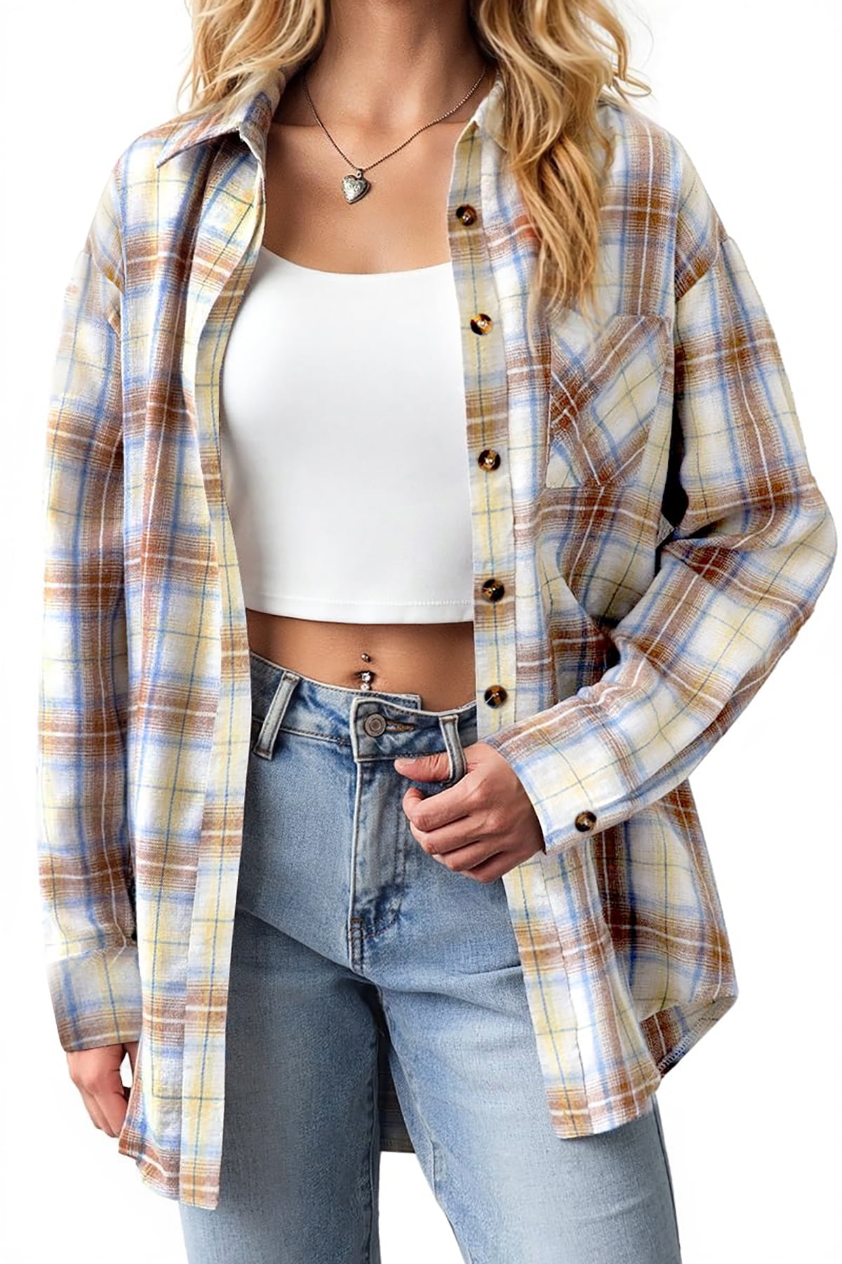 Fantaslook Plaid Shirts for Women Button Down Flannel Shirts Casual ...