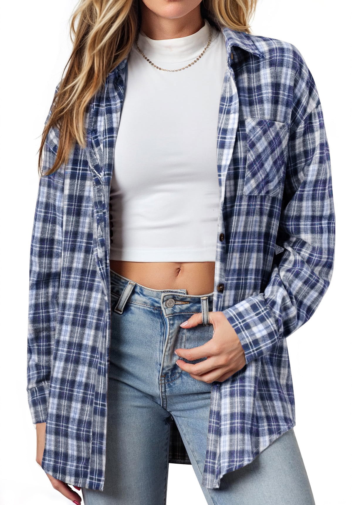 Fantaslook Plaid Shirts for Women Button Down Flannel Shirts Casual ...