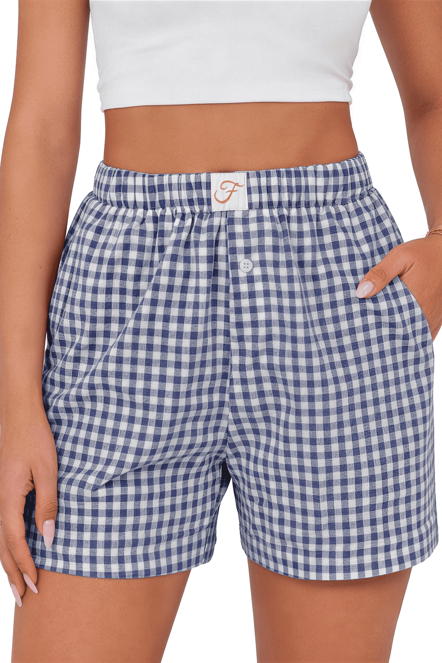 Fantaslook Plaid Shorts for Women Button Gingham Cotton Shorts Summer ...