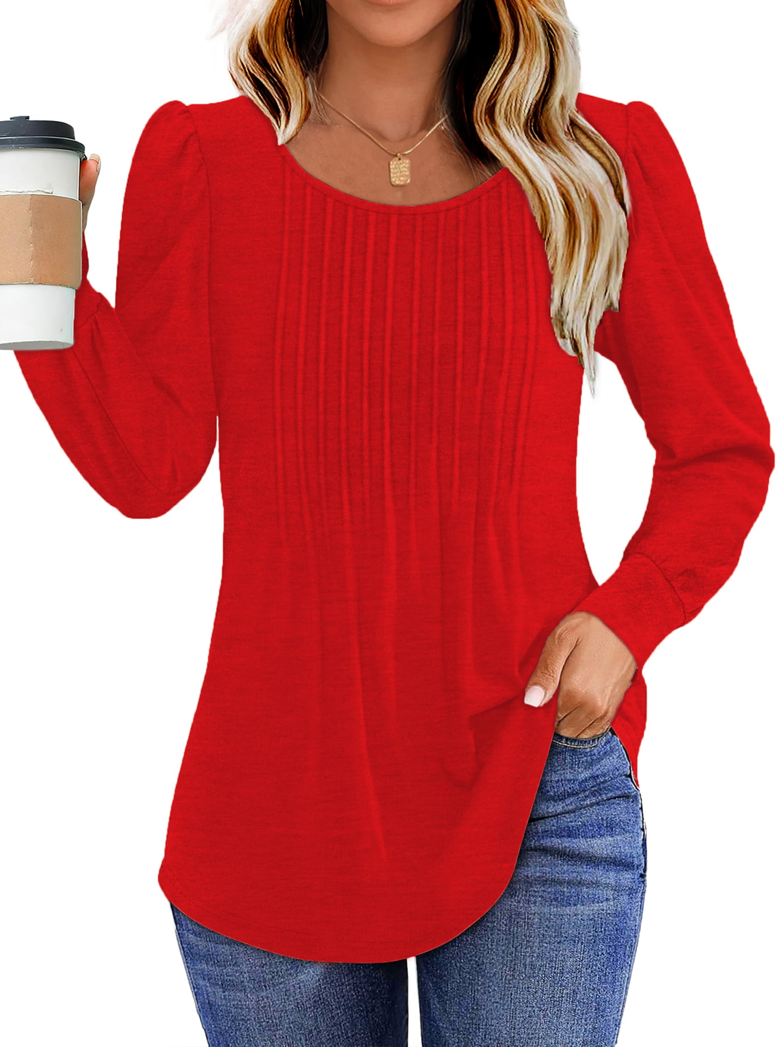 Fantaslook Pleated Blouses for Women, Puff Long Sleeve Dressy Casual ...