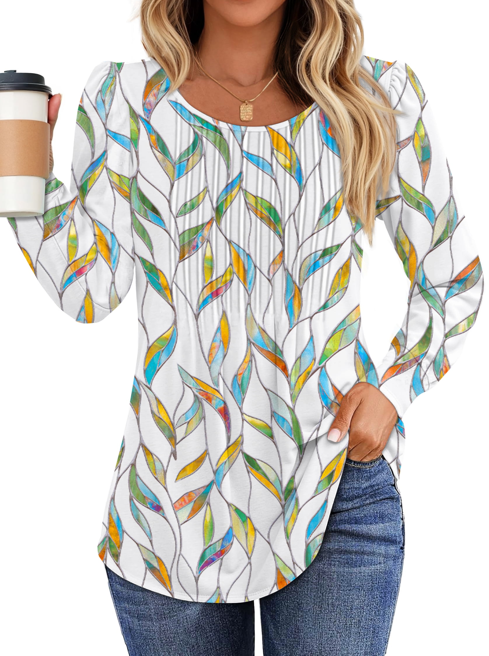 Fantaslook Pleated Blouses for Women Dressy Casual Long Sleeve Shirts ...