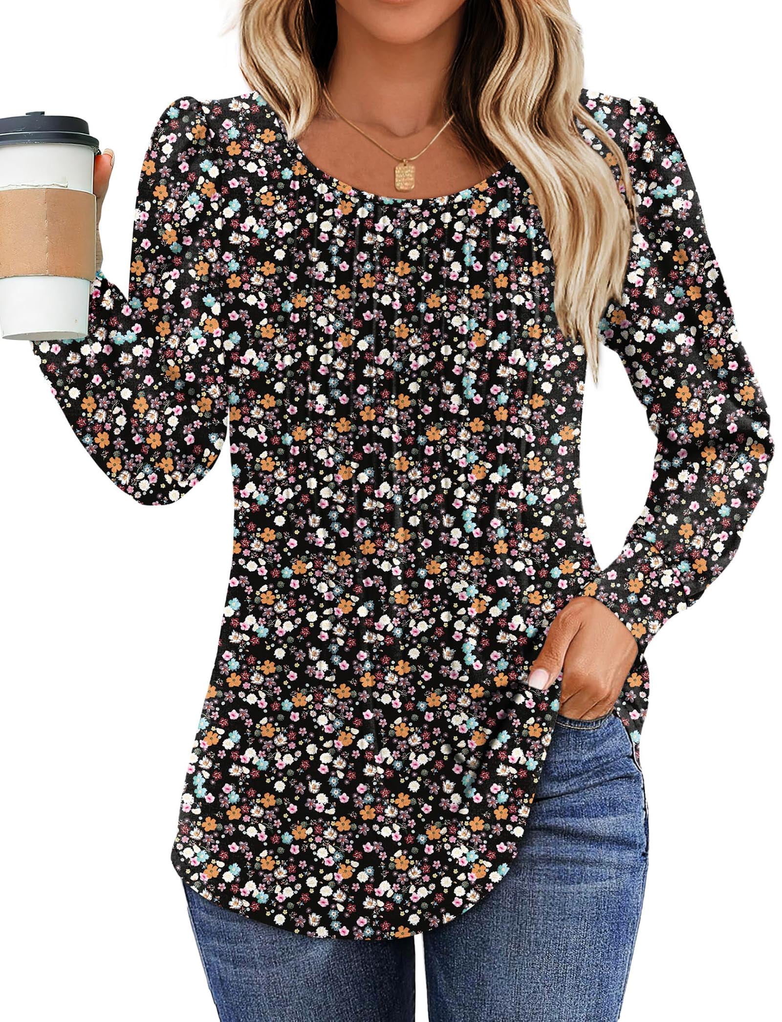 Fantaslook Pleated Blouses for Women Dressy Casual Long Sleeve Shirts ...