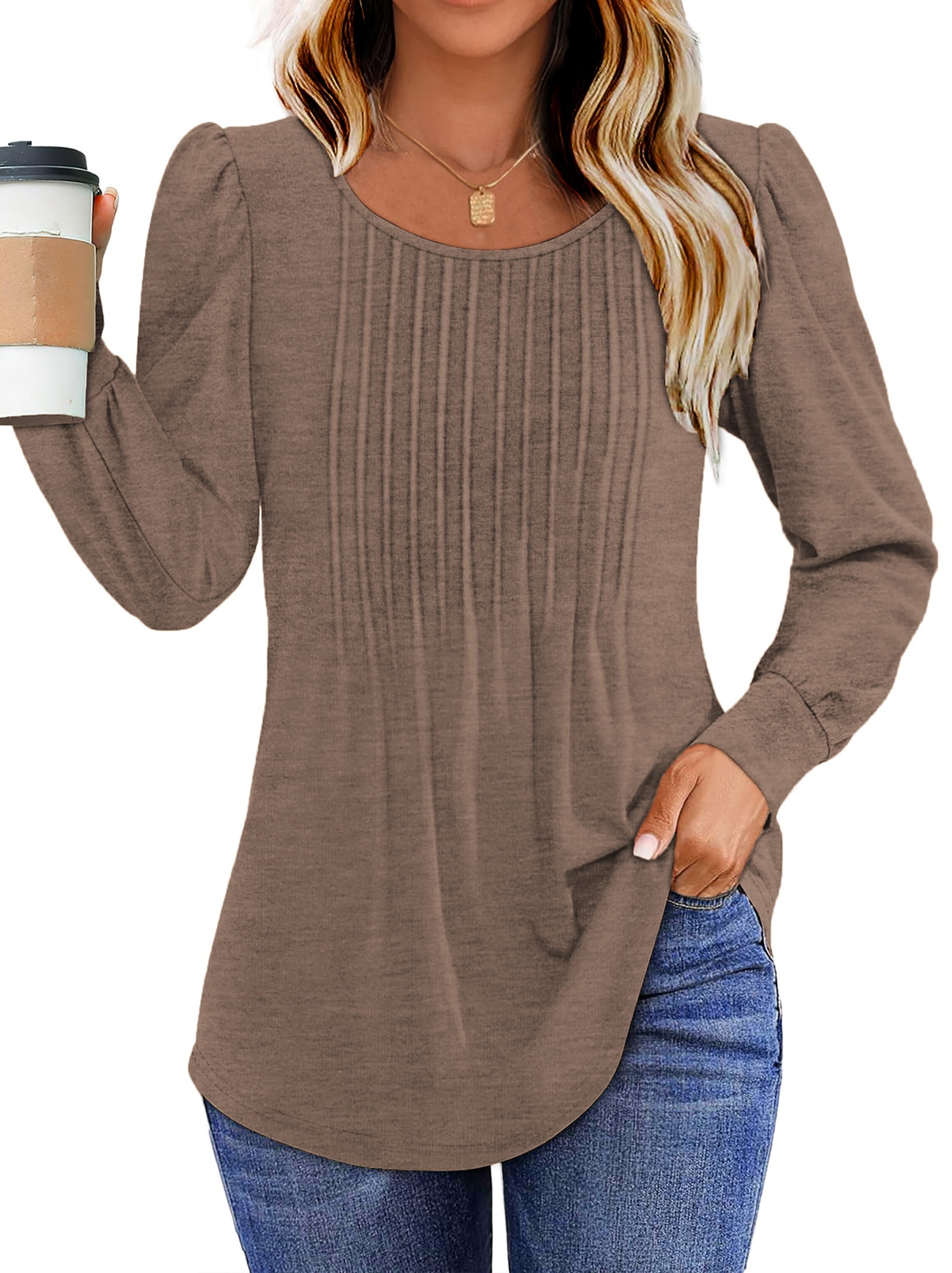 Fantaslook Pleated Blouses for Women, Puff Long Sleeve Tunic Tops ...