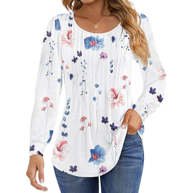 Fantaslook Pleated Blouses for Women Dressy Casual Long Sleeve Shirts Fall Tunic Tops - Walmart.com