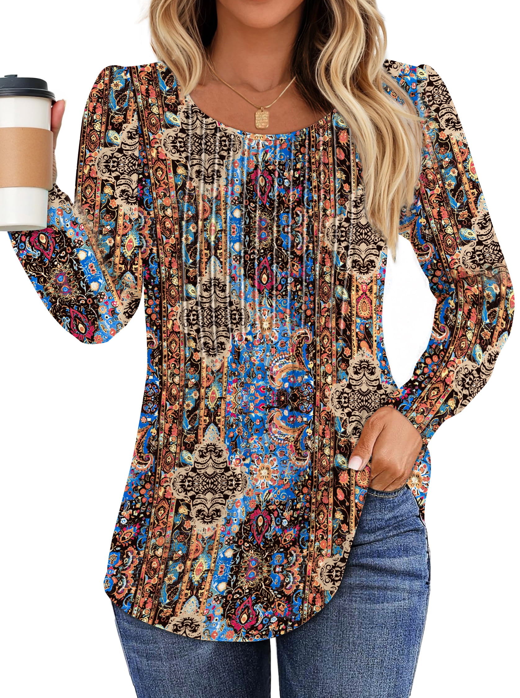 Fantaslook Pleated Blouses for Women Dressy Casual Long Sleeve Shirts ...