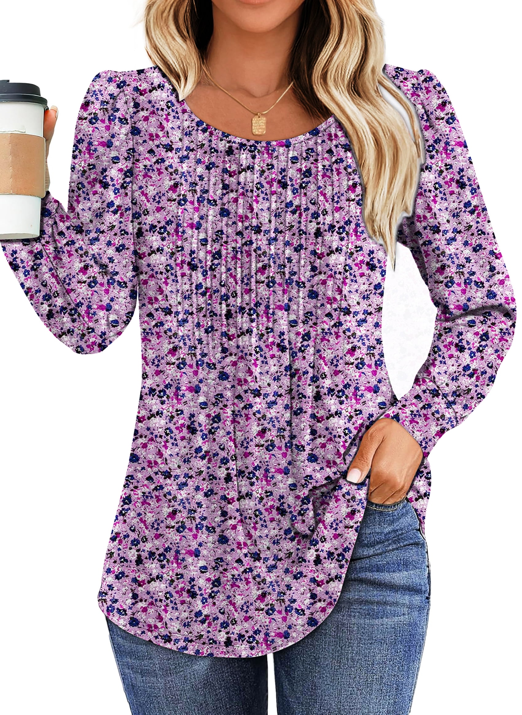 Fantaslook Pleated Blouses for Women, Puff Long Sleeve Dressy Tunic ...