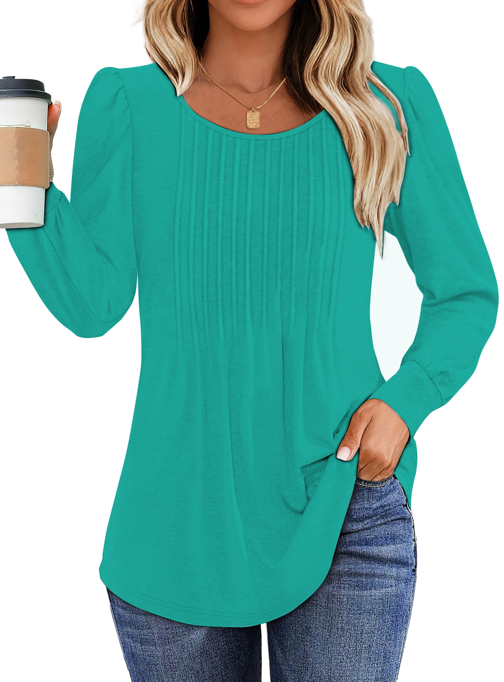 Fantaslook Pleated Blouses for Women Dressy Casual Long Sleeve Shirts ...