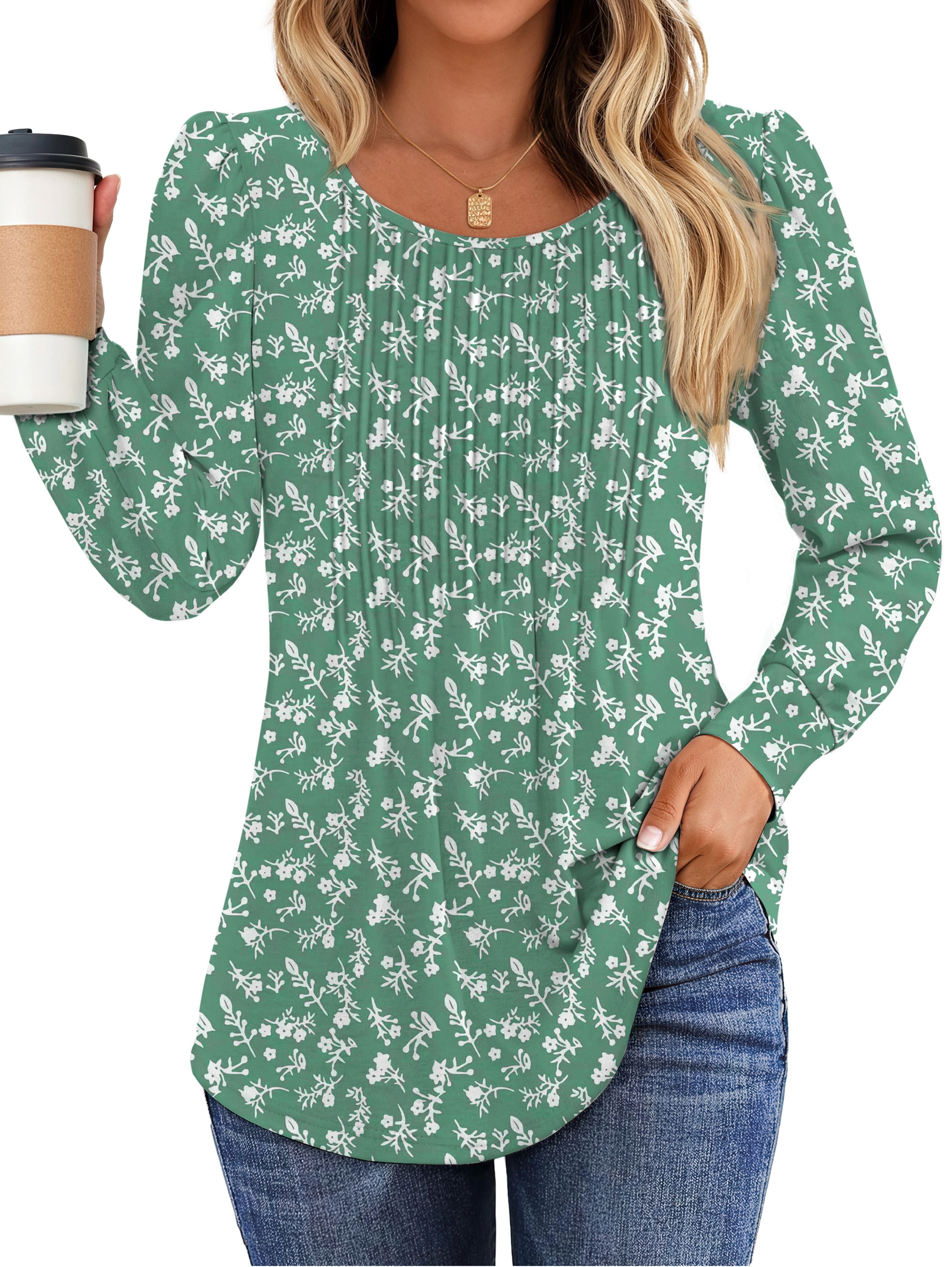 Fantaslook Pleated Blouses for Women Dressy Casual Long Sleeve Shirts ...