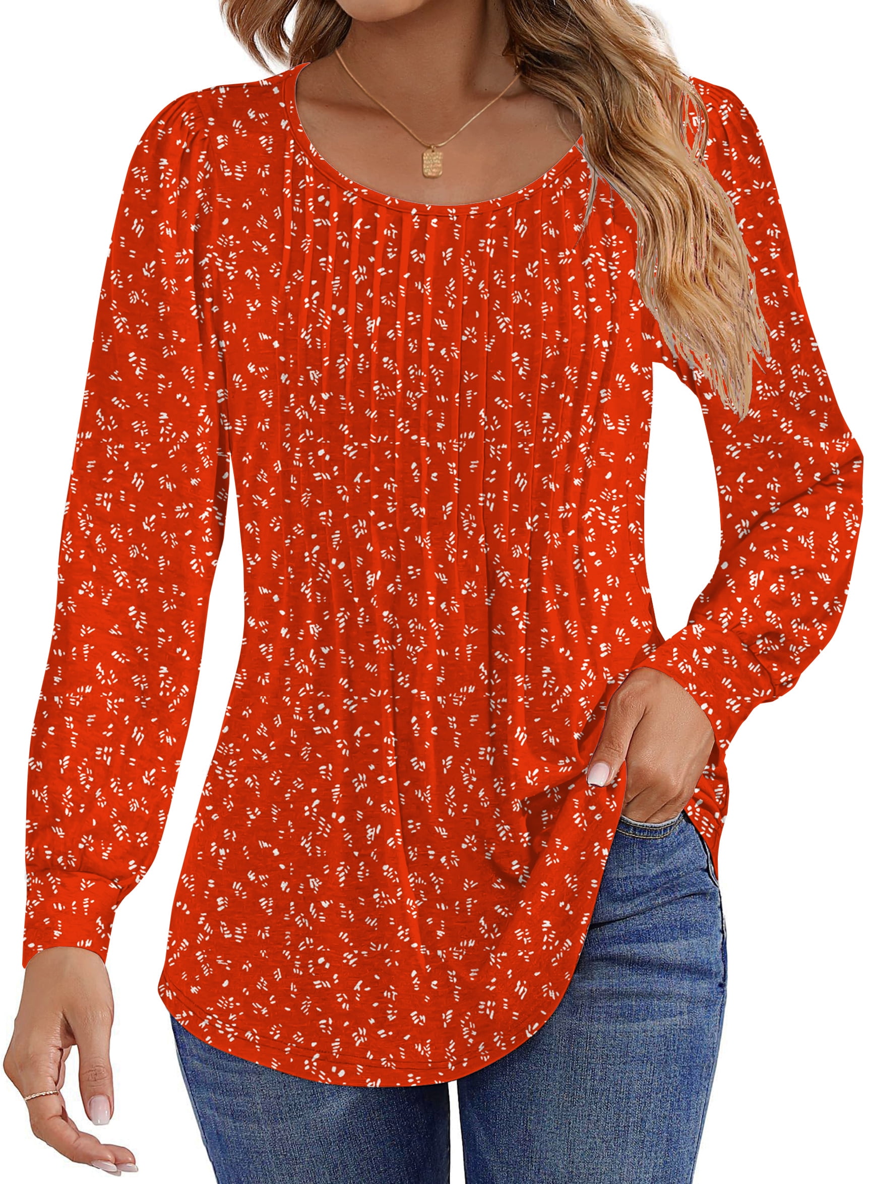 Fantaslook Pleated Blouses for Women Dressy Casual Long Sleeve Shirts Fall Tunic Tops - Walmart.com