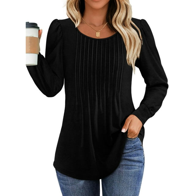 Fantaslook Pleated Blouses for Women Dressy Casual Long Sleeve Shirts Fall Tunic Tops - Walmart.com