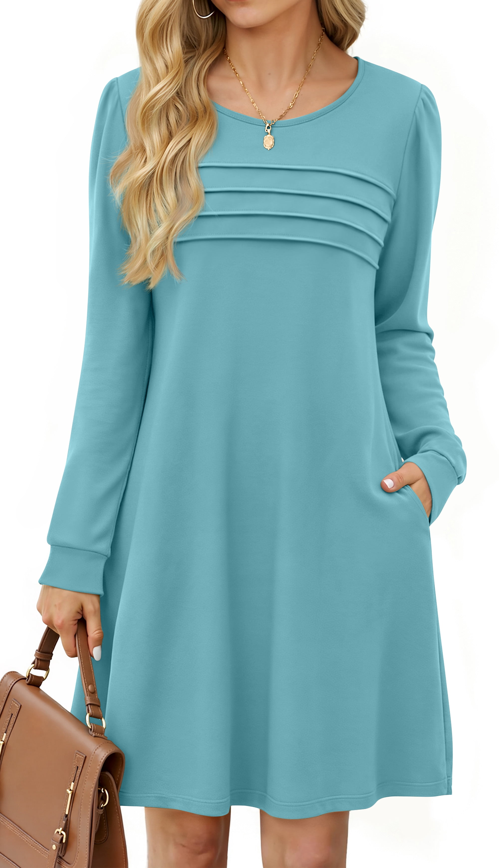 Fantaslook Pleated Long Sleeve Dresses for Women Fashion Fall Dresses ...